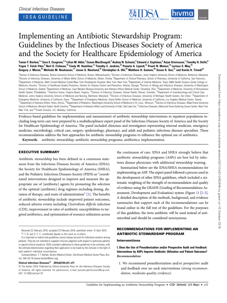 Implementing An Antibiotic Stewardship Program Guidelines by The Infectious Diseases Society of ...