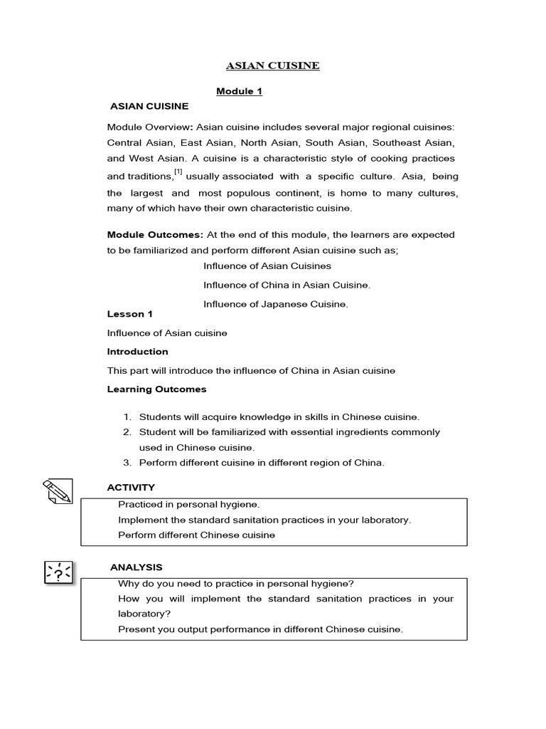 Asian Cuisine Module 1 | PDF | Asian Cuisine | Cuisine
