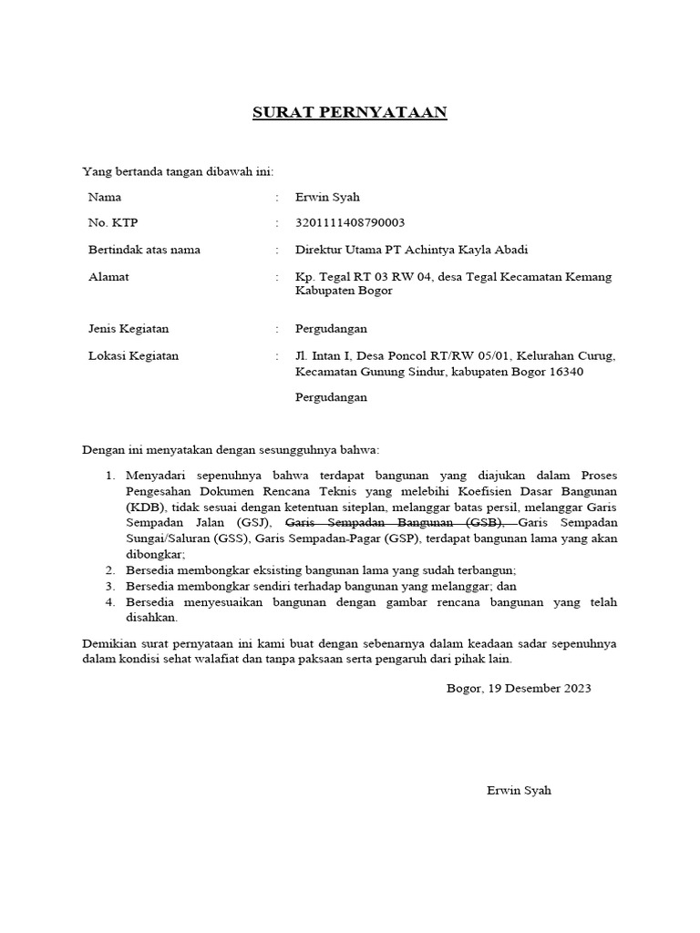 Surat Pernyataan Melanggar | PDF