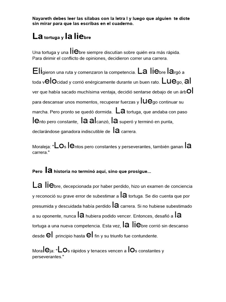 Cuento Letra L | PDF