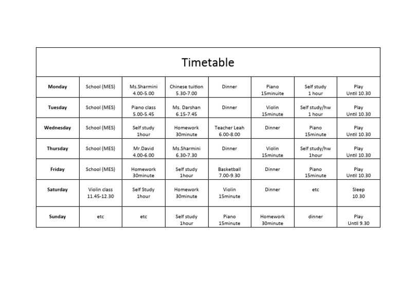 Timetable | PDF | Language Arts & Discipline