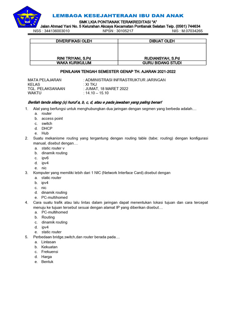 Soal PTS Aij Xi TKJ | PDF