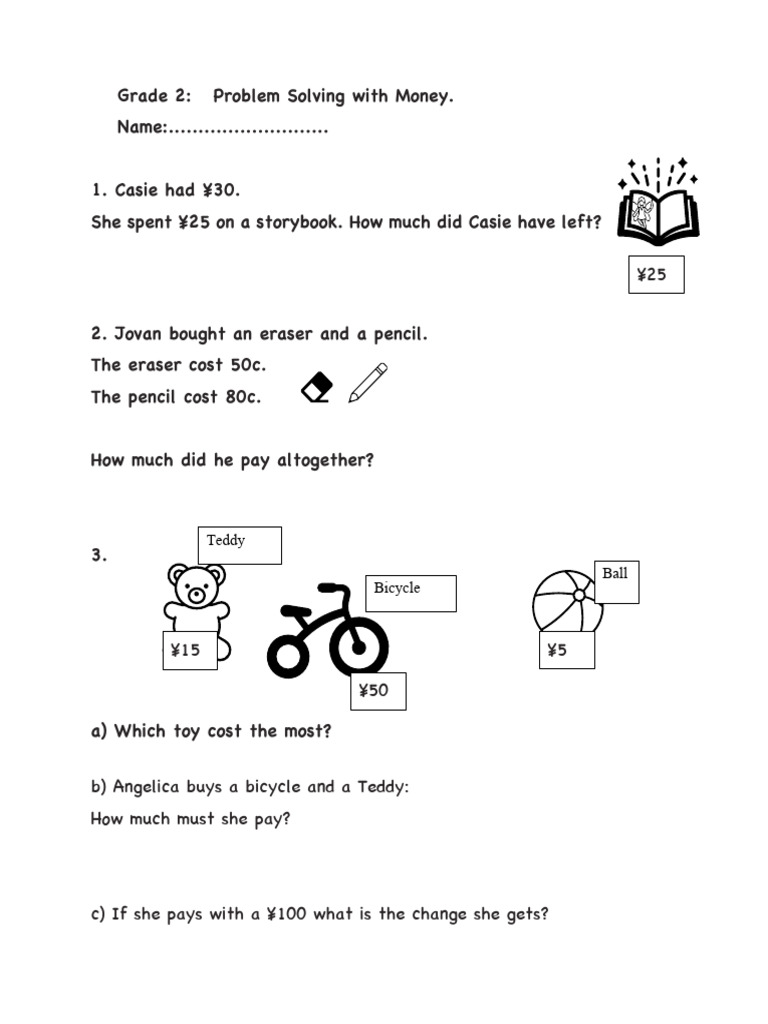 Grade 2 Money Problem Solving Worksheets | PDF