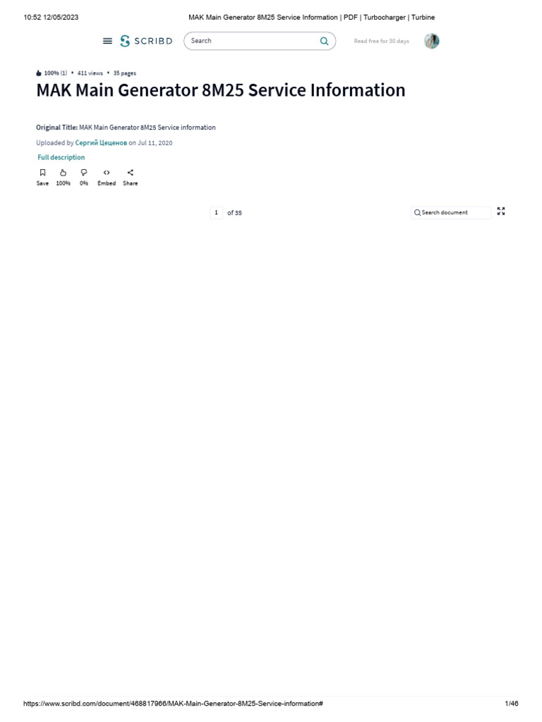 MAK Main Generator 8M25 Service Information _ PDF _ Turbocharger ...
