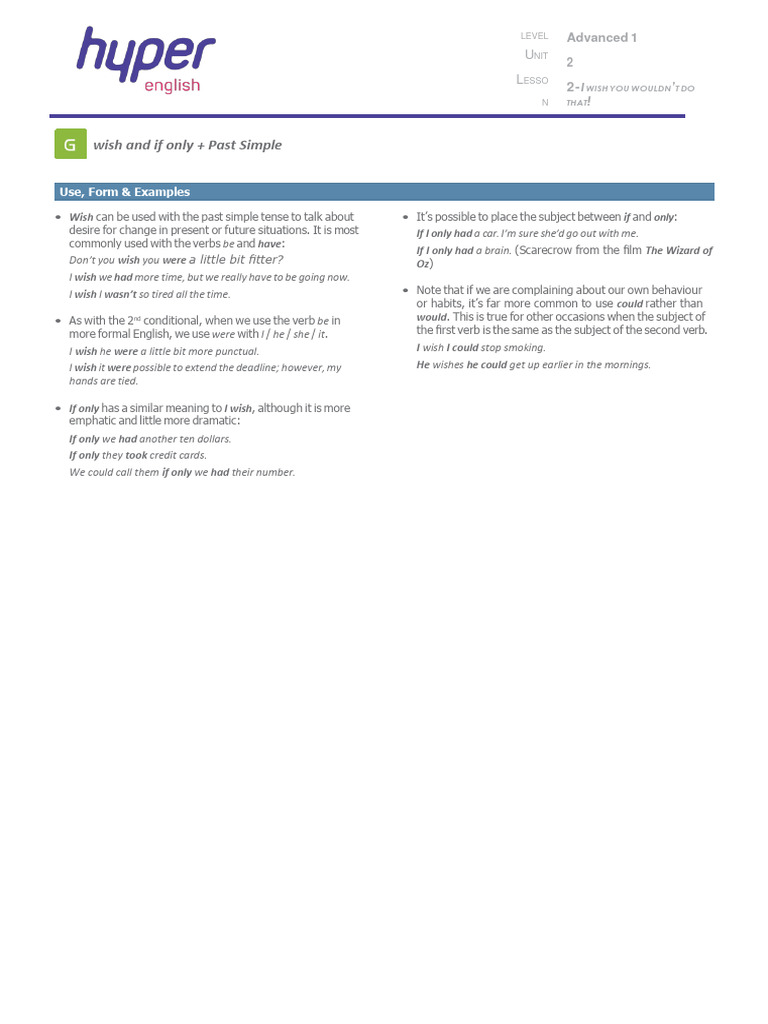 Advanced 1 Unit 2 Lesson 2 | PDF