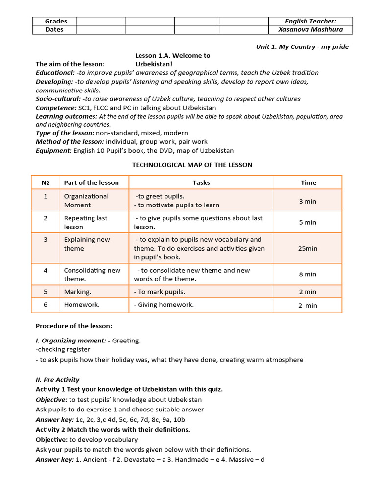 10-Sinf Xasanova Mashhura_unlocked | PDF | Uzbekistan | English Language