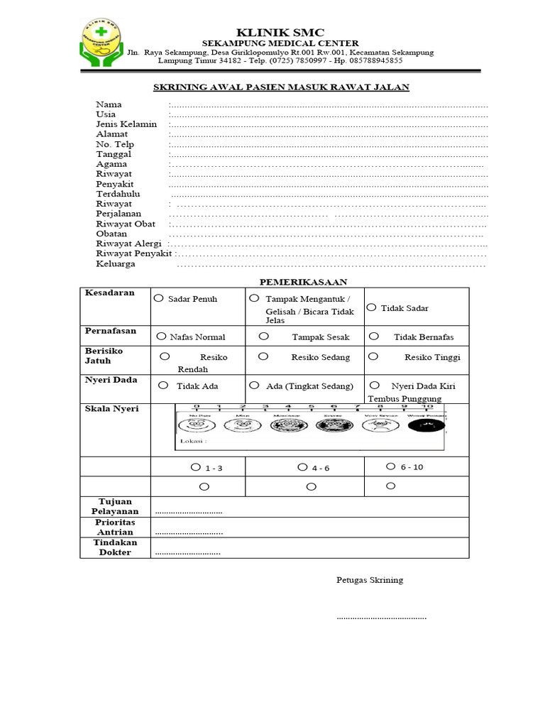 Contoh Skrining Awal Pasien Masuk Rawat Jalan | PDF