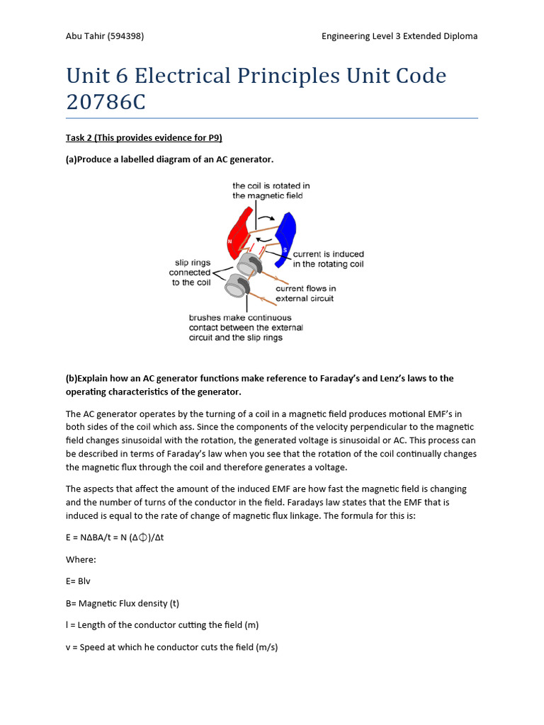 Unit 6 Electrical Principles Unit Code 20786C Task 2 | PDF