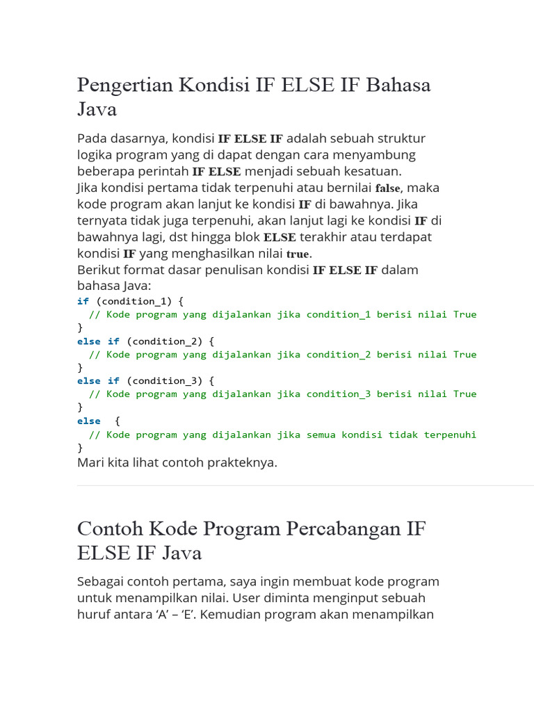 Pengertian Kondisi IF ELSE IF Bahasa Java | PDF | Komputer