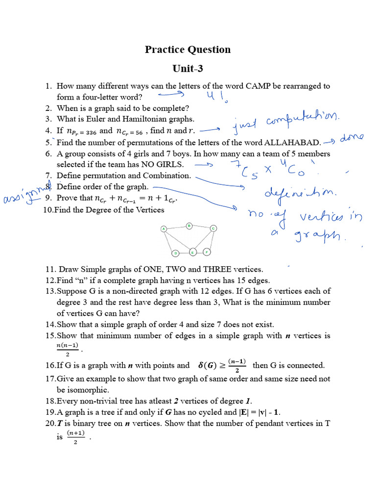 Practice Question Unit-3-1 | PDF | Vertex (Graph Theory) | Mathematical ...