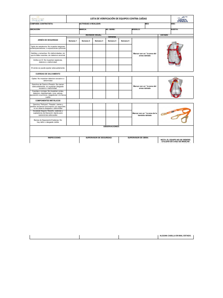 Check List Arnes de Seguridad | PDF
