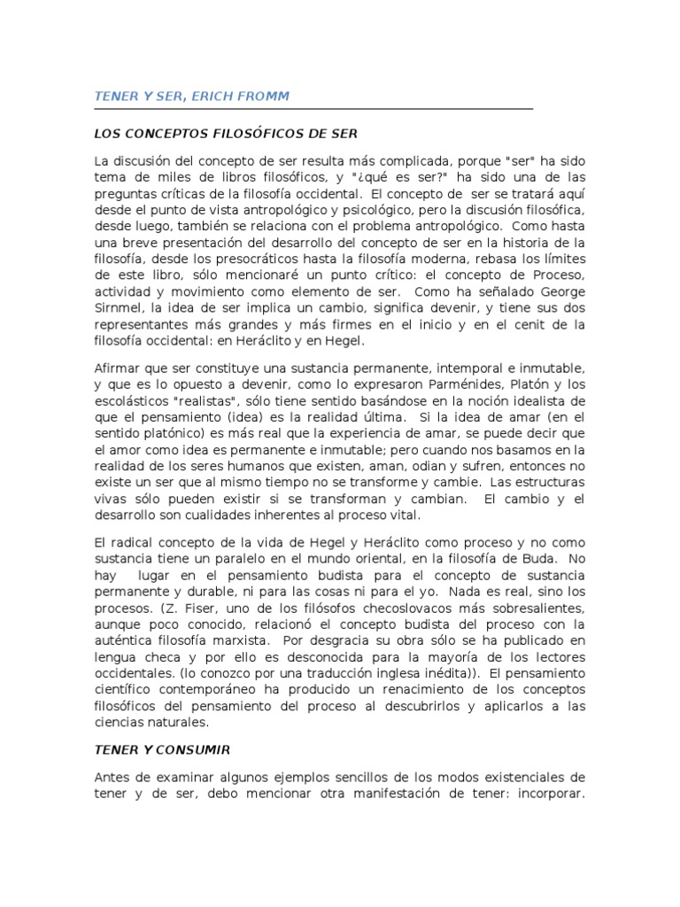 Tener y Ser - Erich Fromm | PDF | Existencia | Filosofía