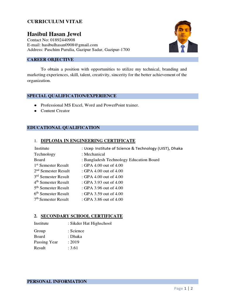 CV Format BD 2 | PDF