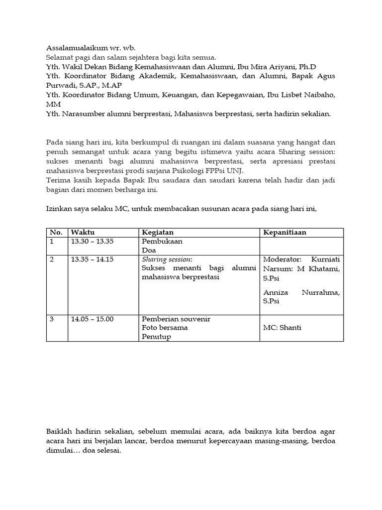 SUSUNAN ACARA Besok | PDF