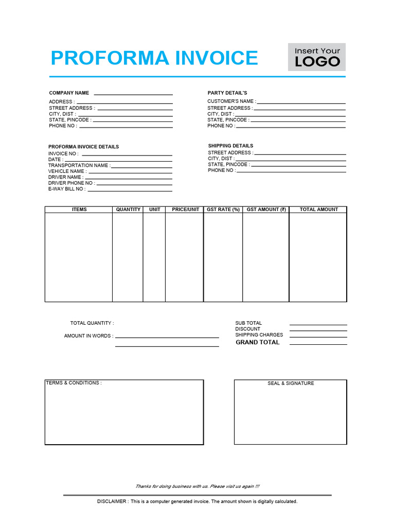 Proforma Invoice With Shipping | PDF