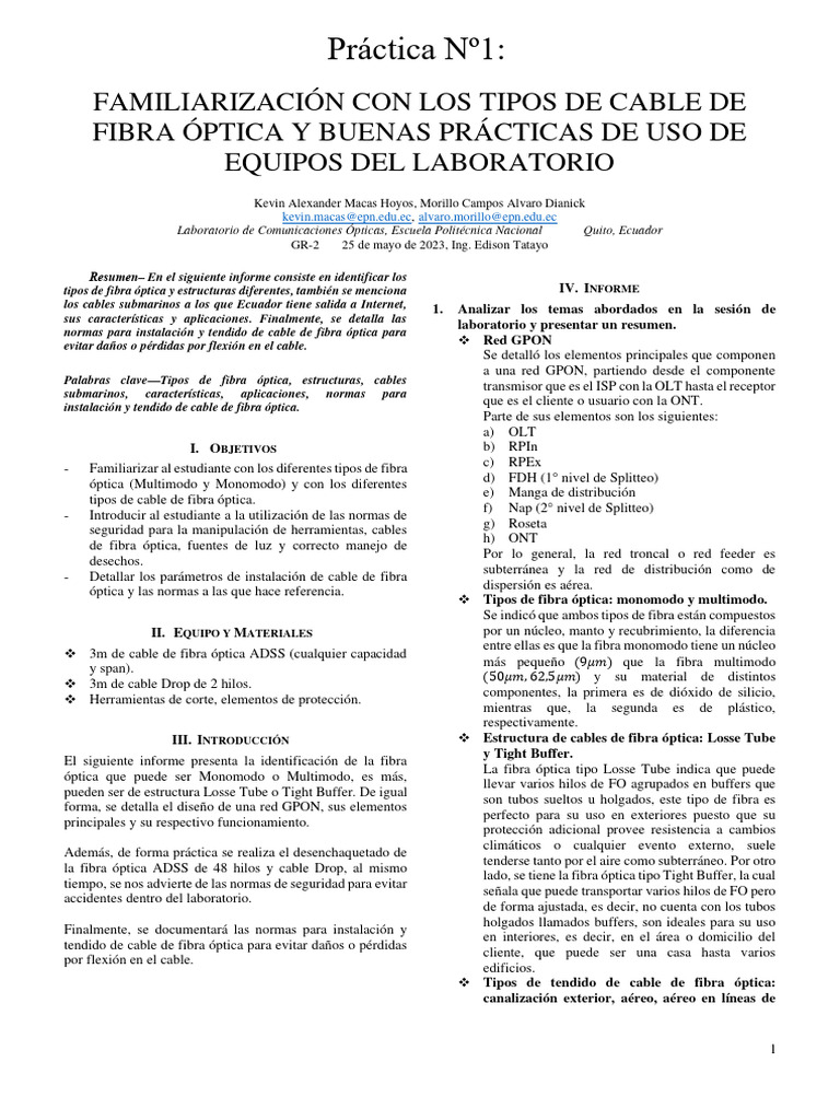 Macas Kevin Morillo Alvaro CO Inf P1 GR2 | PDF | Fibra óptica ...