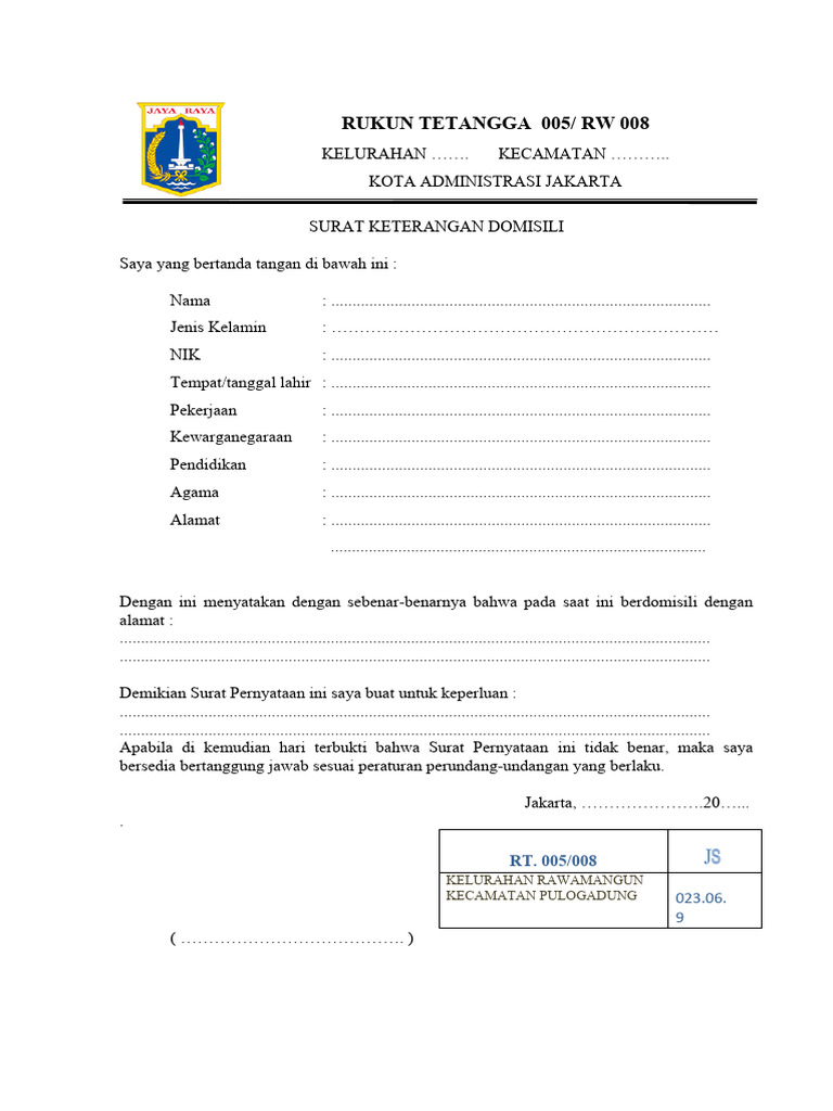 Surat Domisili Jakarta | PDF