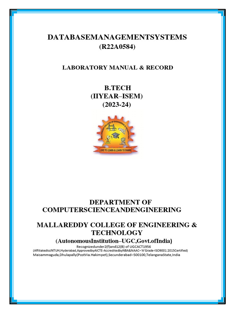 Dbms Lab (R22a0584) | PDF | Databases | Relational Database