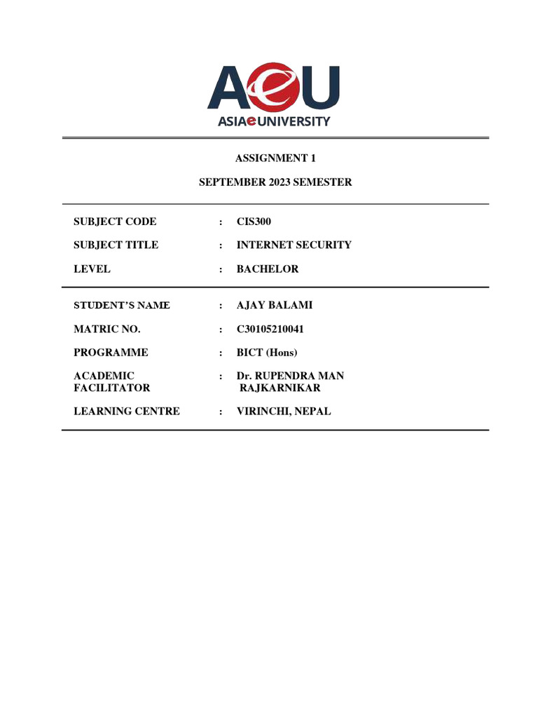 Cis300 Assignment1 09 Ajay Balami C30105210041 | PDF | Security | Computer Security