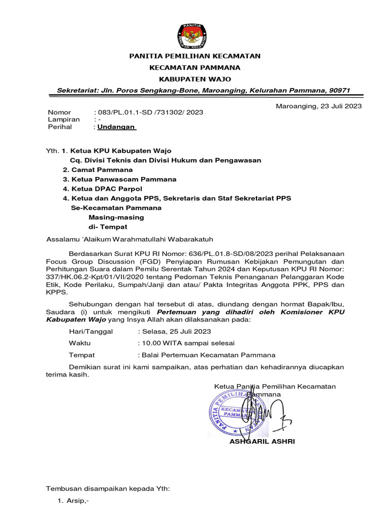 Undangan FGD Pemilu 2024 Pammana | PDF