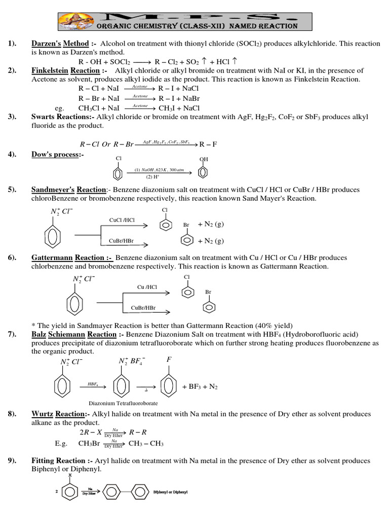 12th - Genral - Named Organic Reaction Sheet Class Notes | PDF | Ether ...