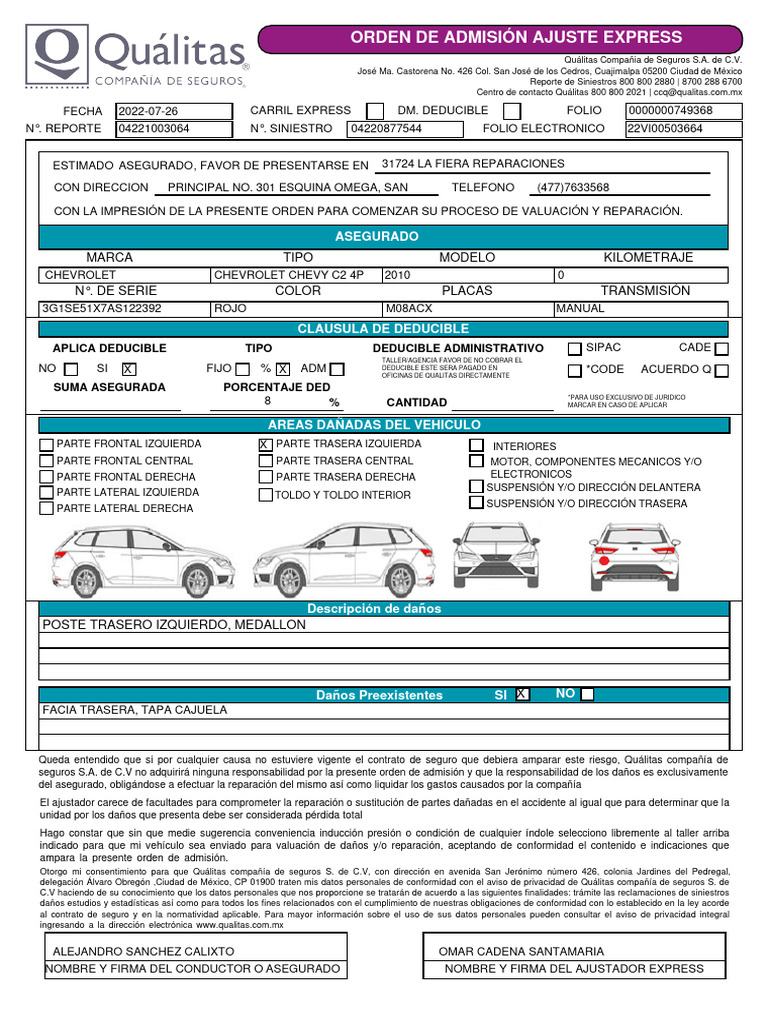 Orden | PDF | Póliza de seguros | Vehículos