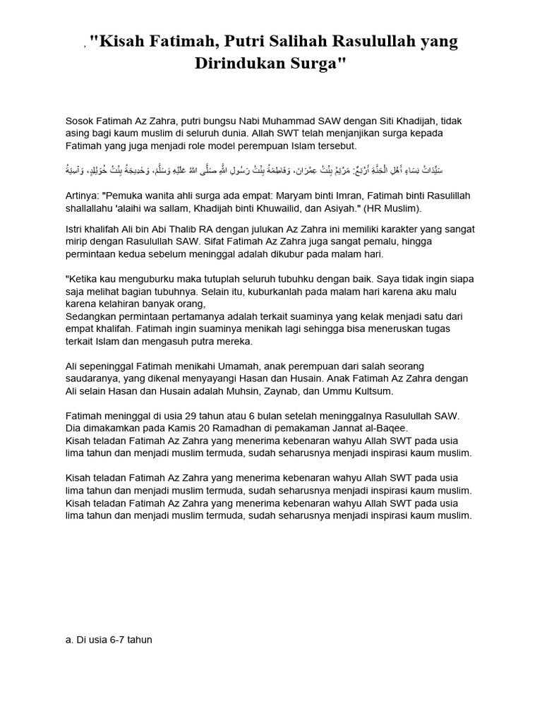Kisah Fatimah | PDF | Agama & Spiritualitas