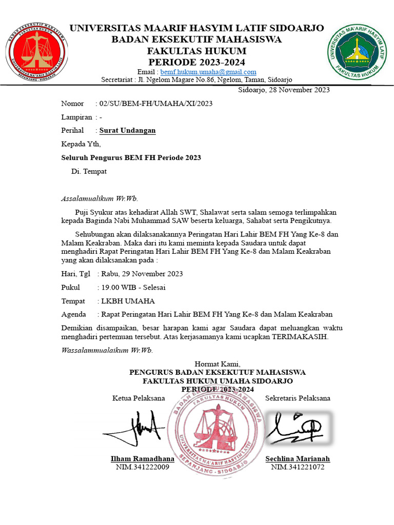 Undangan Harlah BEM FH Dan MAKRAB 02 | PDF