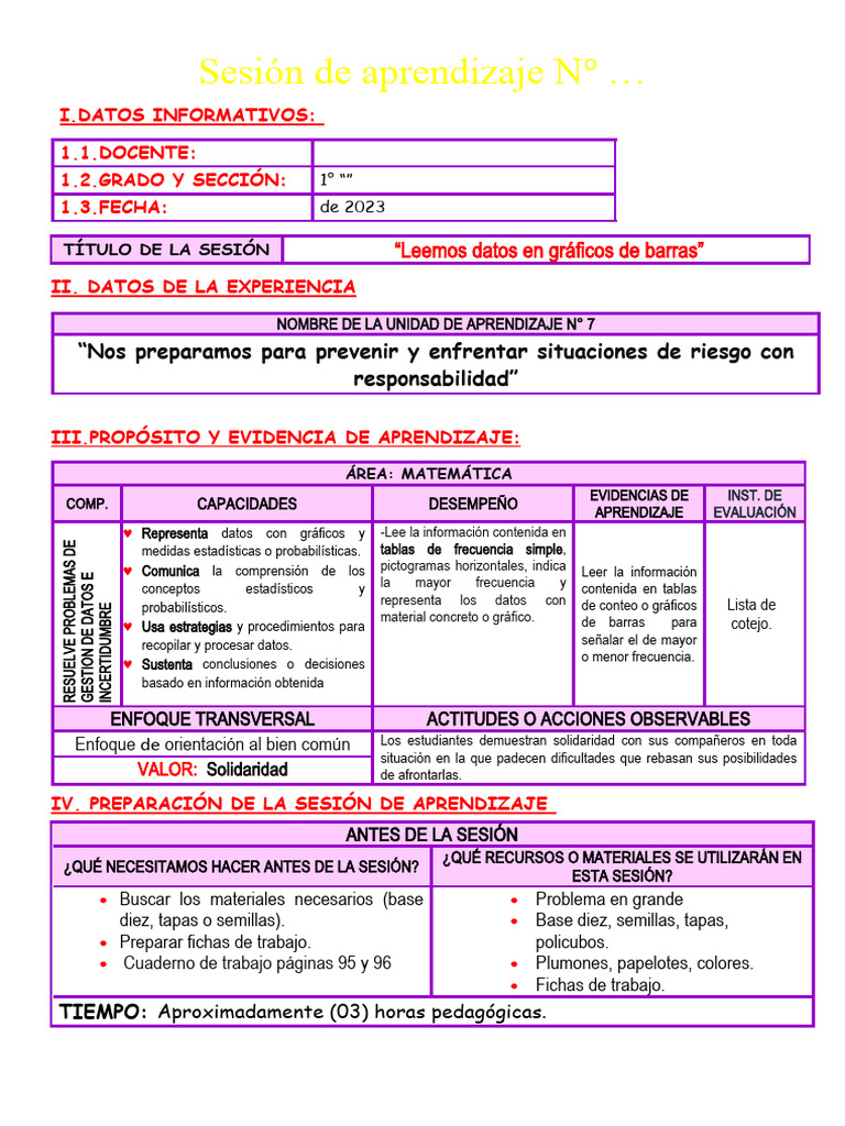 Sesión Leemos Gráficos de Barras | PDF | Aprendizaje | Evaluación