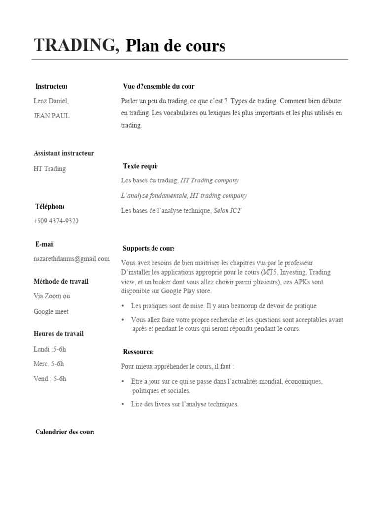 Trading Syllabus Pdf