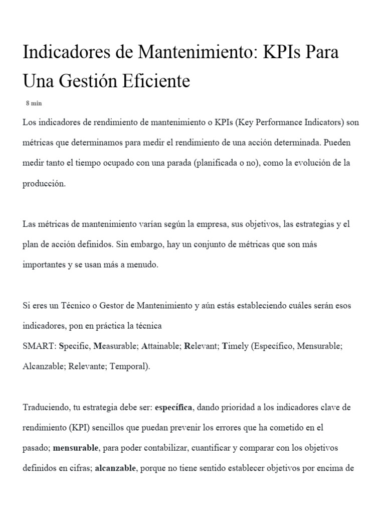 Indicadores de Mantenimiento | PDF | Indicador de rendimiento | Business