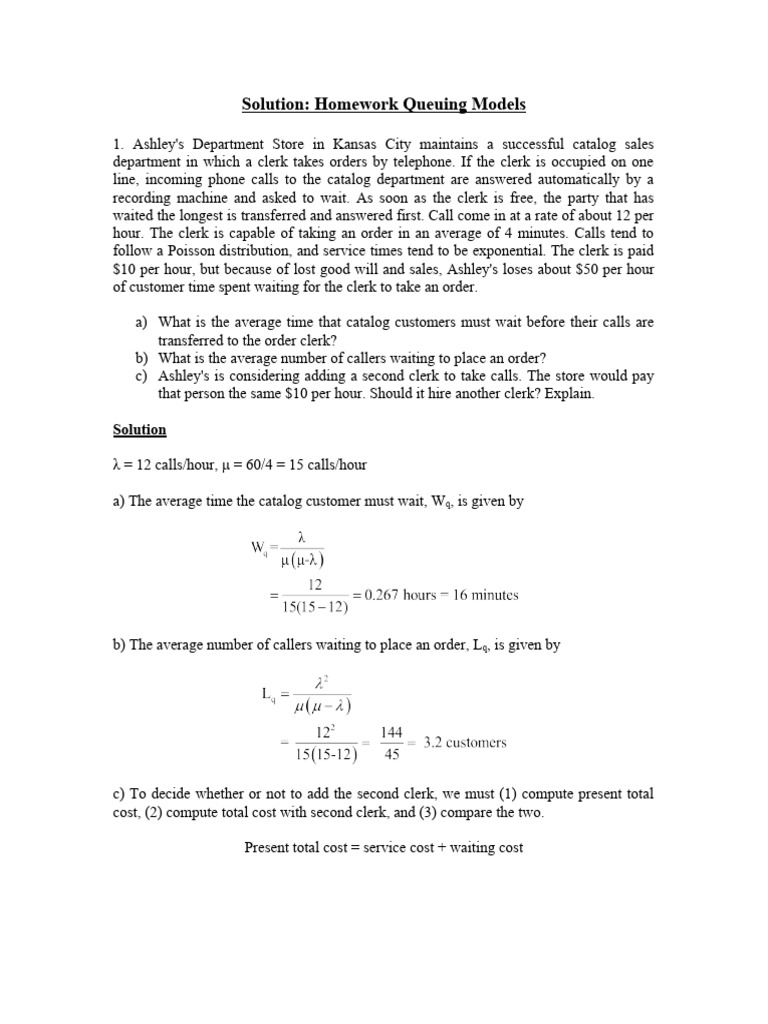 Solution Homework#7 Queuing Models BBA | PDF | Service Industries Solution Homework#7 Queuing Models BBA | PDF | Service Industries