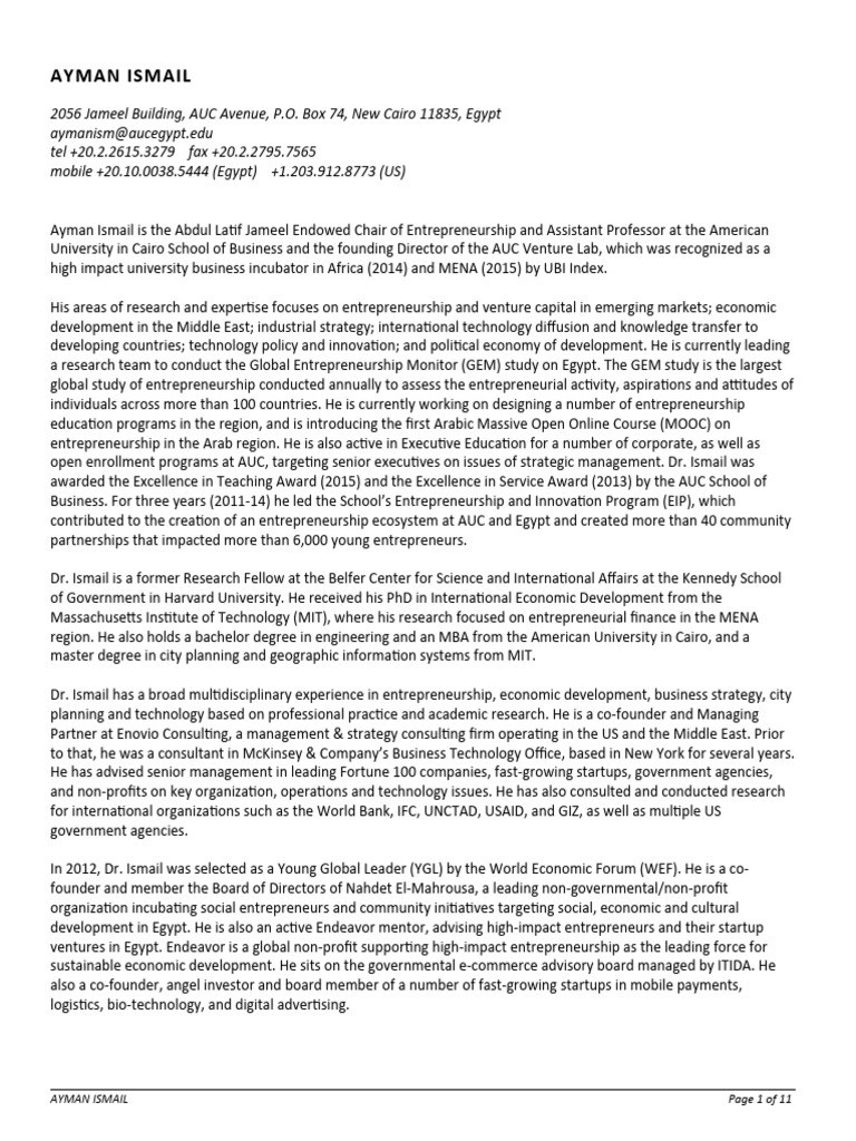Ayman Ismail CV 3.6 Acad Bio | PDF