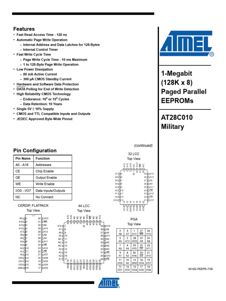 AT28C010 Military P 128kbyte | PDF | Computing | Digital Electronics