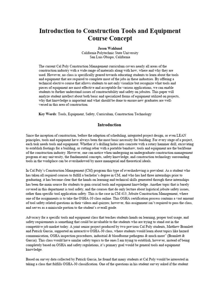 Introduction To Construction Tools and Equipment Course Concept | PDF ...