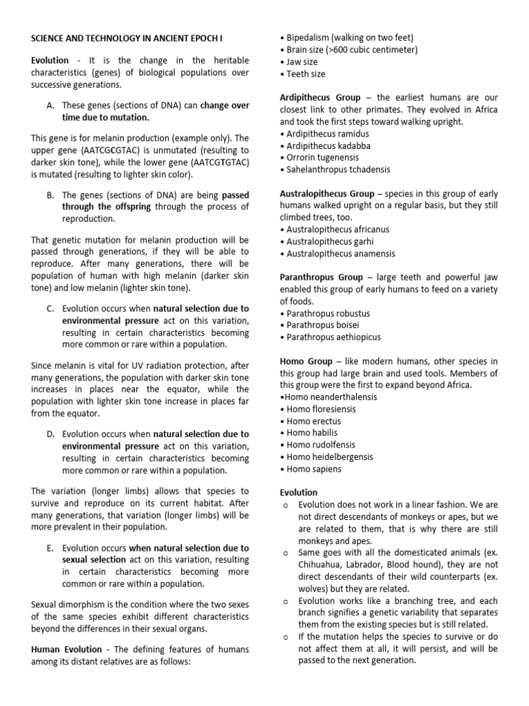 GNED 06 - SCIENCE AND TECHNOLOGY Reviewer | PDF | Homo | Bipedalism