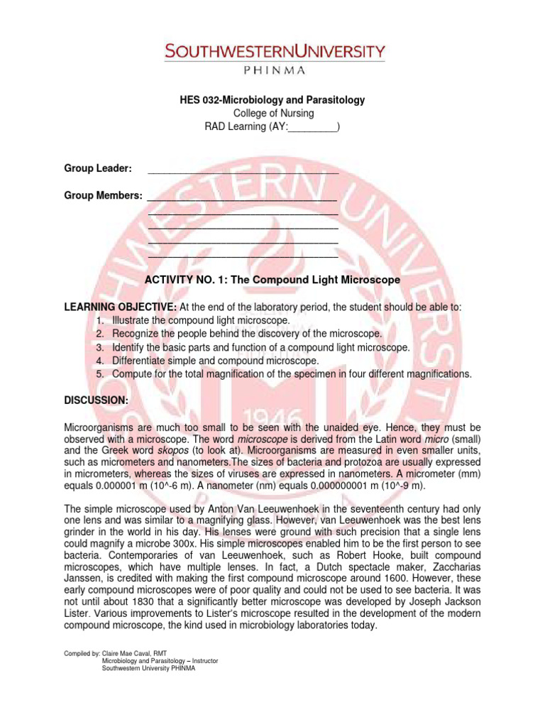HES 032 BSN Lab Activity 1 | PDF | Microscope | Electromagnetic Radiation HES 032 BSN Lab Activity 1 | PDF | Microscope | Electromagnetic Radiation