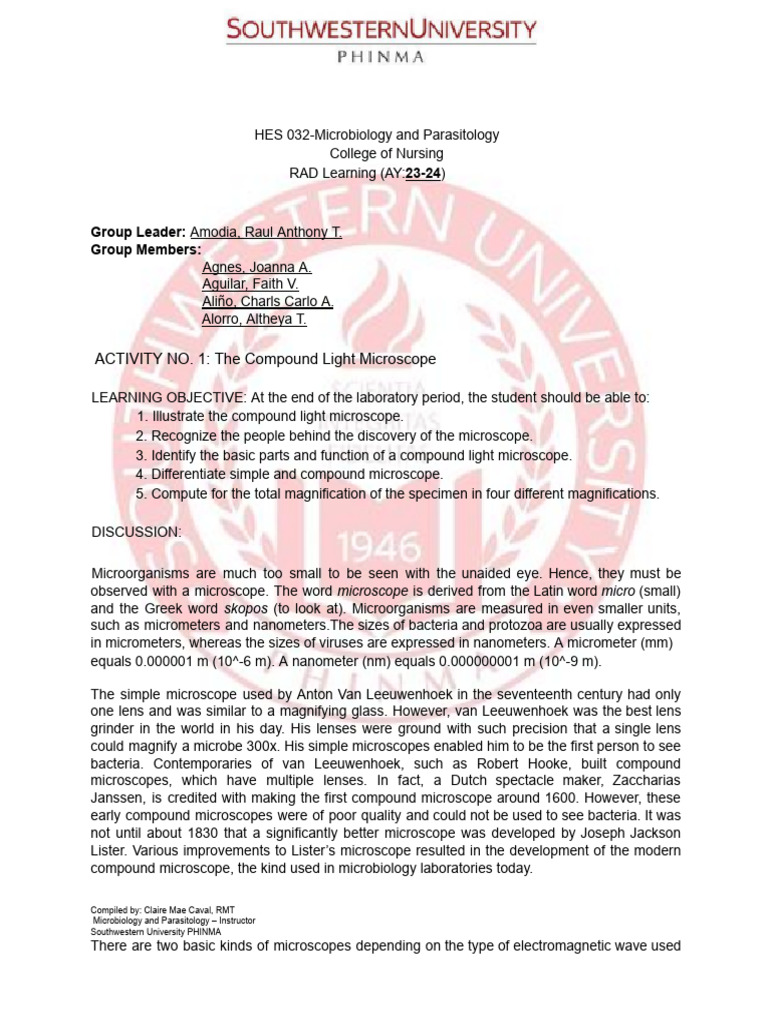 Hes 032 Bsn Lab Activity 1 Pdf Microscope Angular Resolution 4438