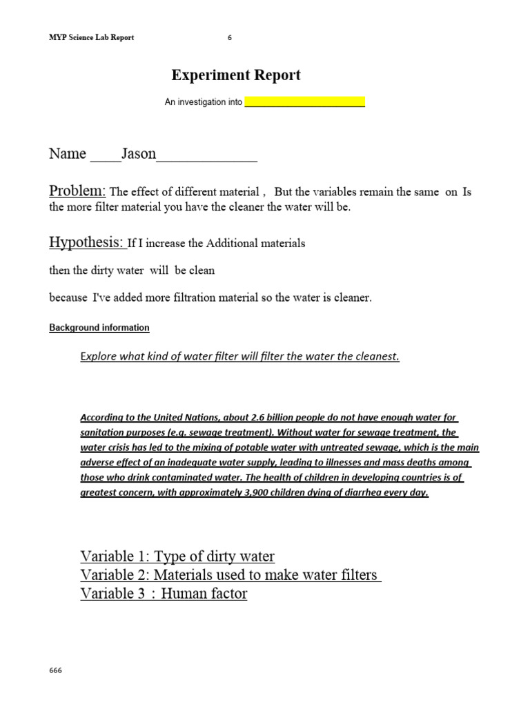 MYP Science Lab Report - Jason | Download Free PDF | Filtration | Water