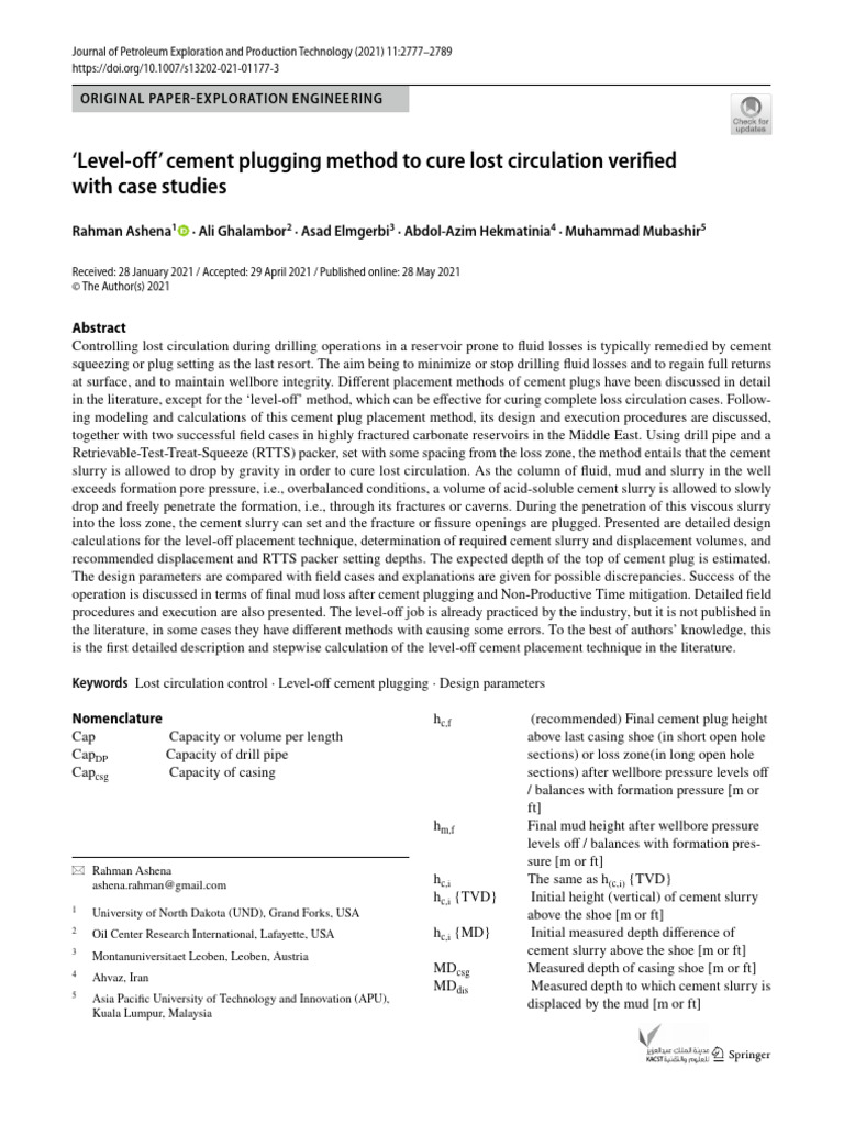 Level-Off Cement Plugging Method To Cure Lost Ci | PDF | Casing ...