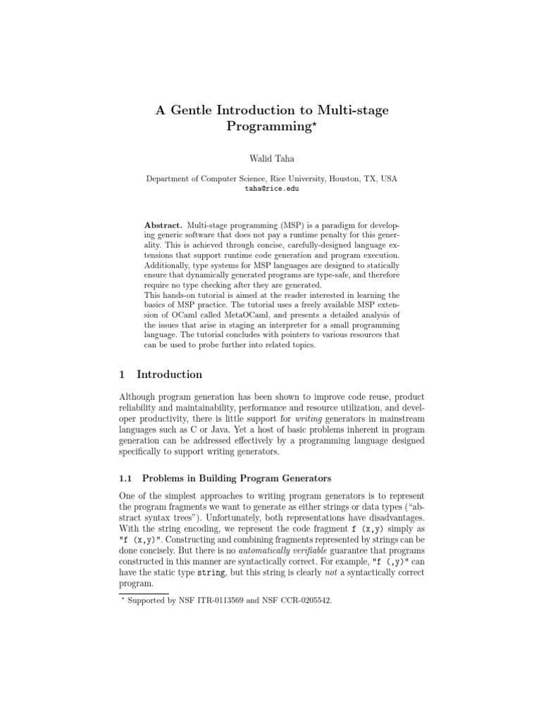 A Gentle Introduction To Multi-Stage Programming | PDF | Parameter ... A Gentle Introduction To Multi-Stage Programming | PDF | Parameter ...
