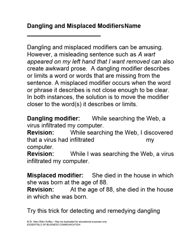 Dangling Modifiers | PDF | Syntax | Language Mechanics