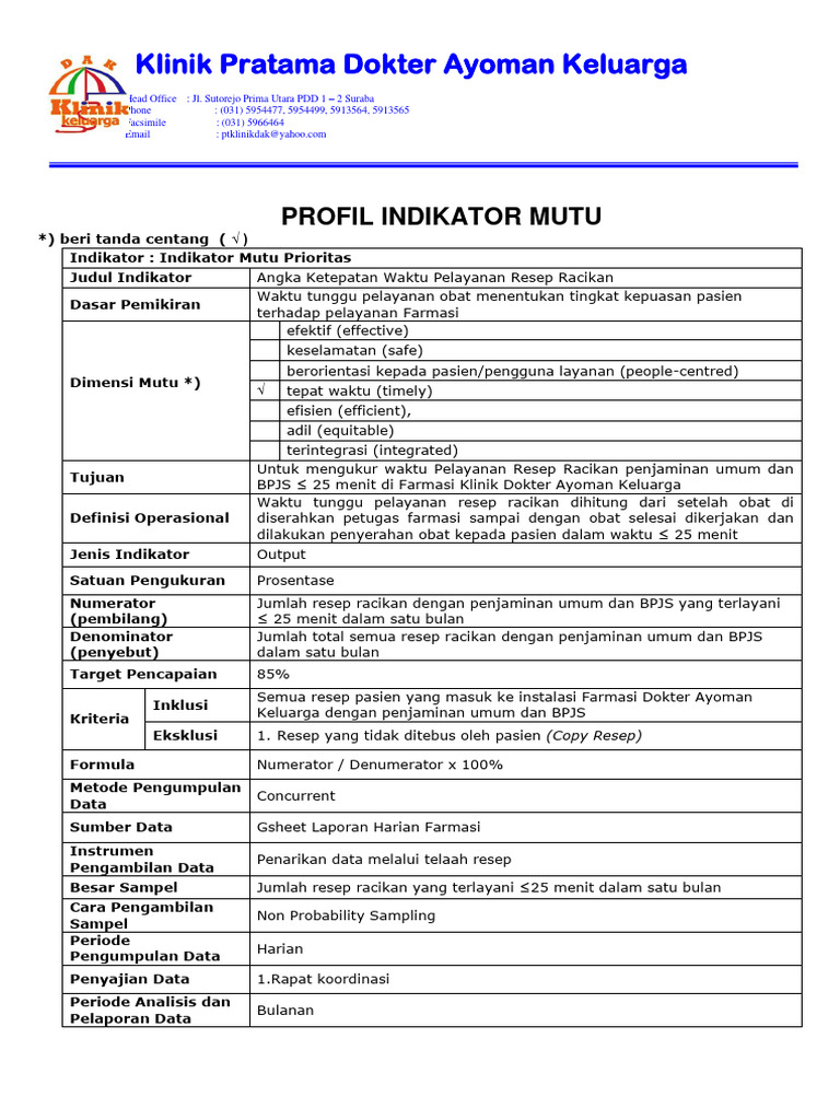 Indikator Mutu Unit Farmasi | PDF