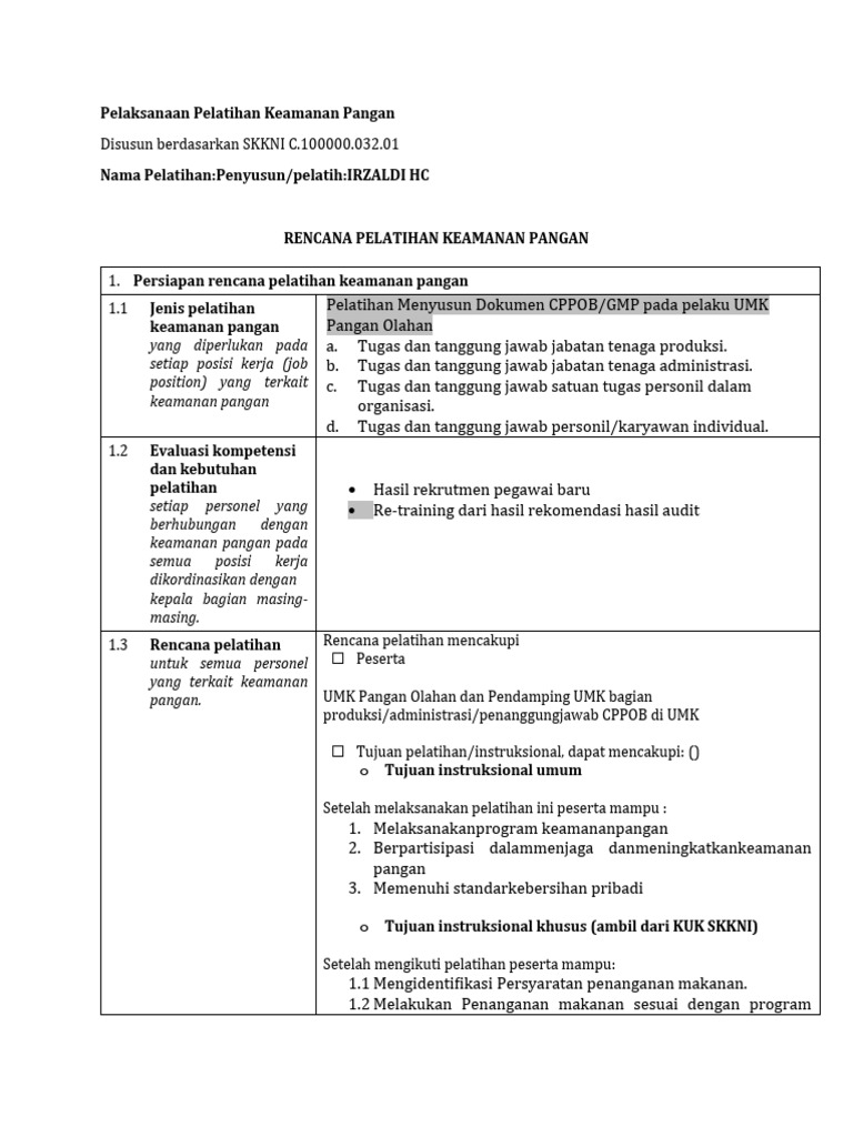 CONTOH Form LM6 Melakukan Pelatihan Keamanan Pangan Dwi Andayani | PDF