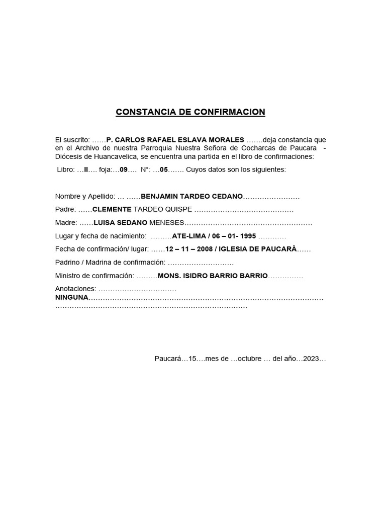 Constancia de Confirmacion | PDF