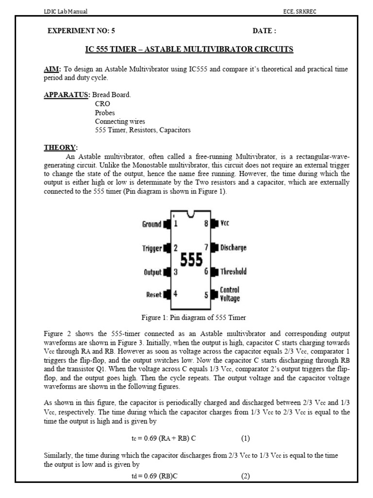 Exp 5 Astable 555 Timer LDIC LAB | PDF | Electronic Circuits ...
