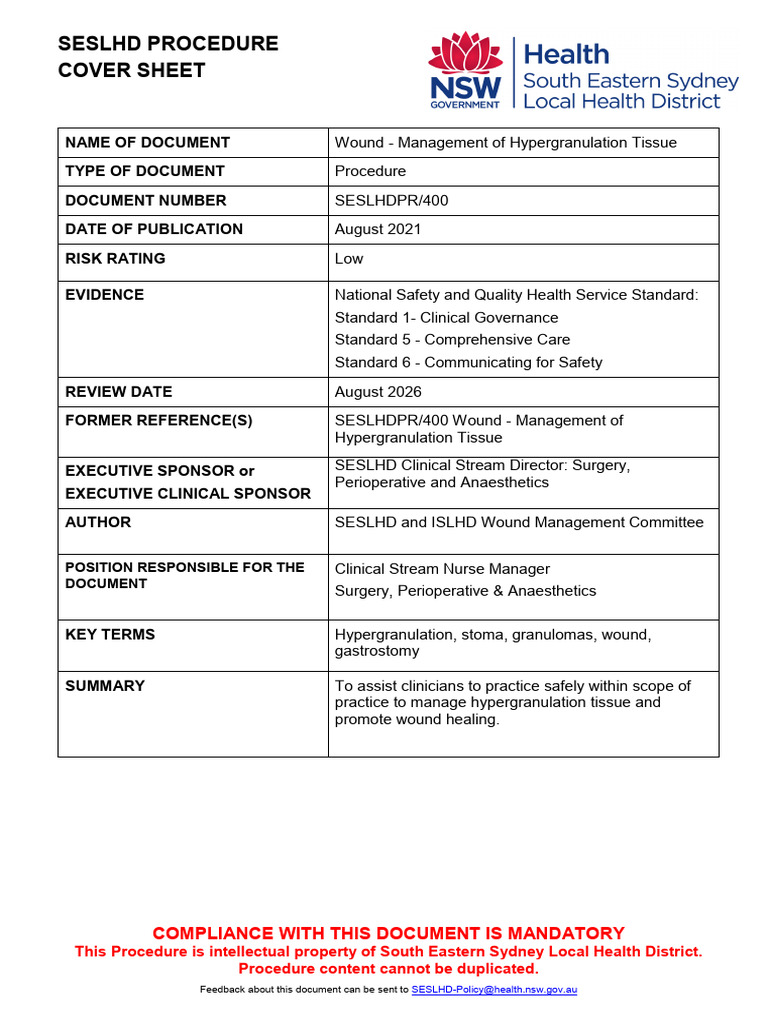 SESLHDPR 400 - Wound Management of Hypergranulation Tissue - 0 | PDF ...