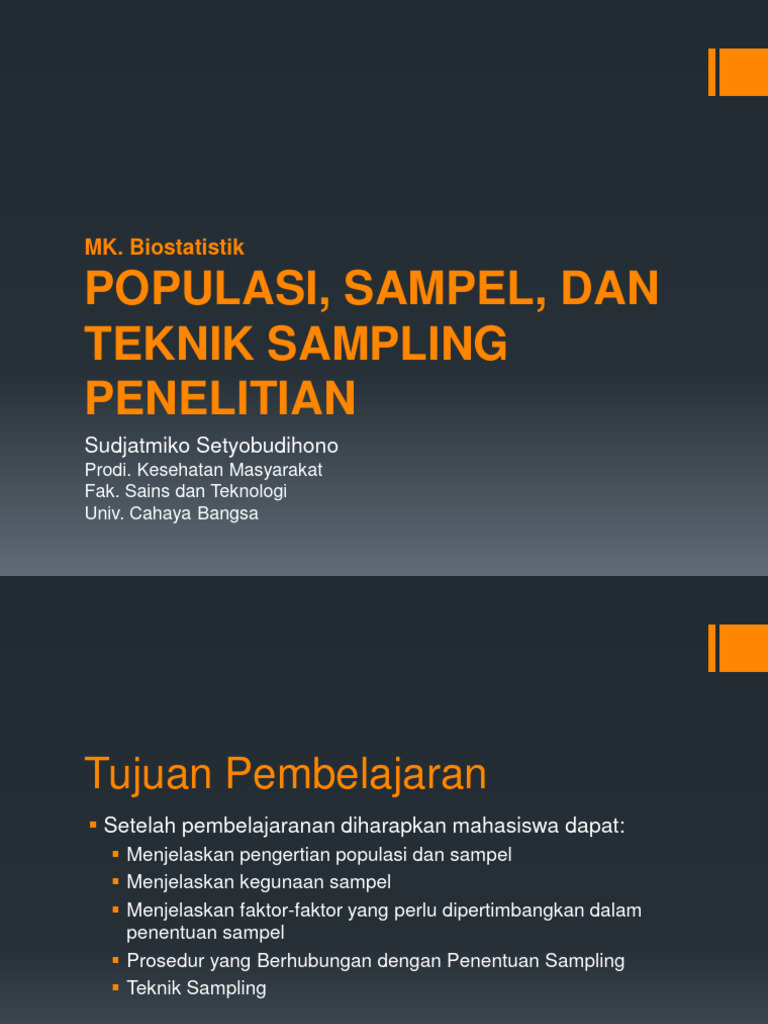 11-Biostatistik_Populasi, Sampel Dan Teknik Sampling | PDF