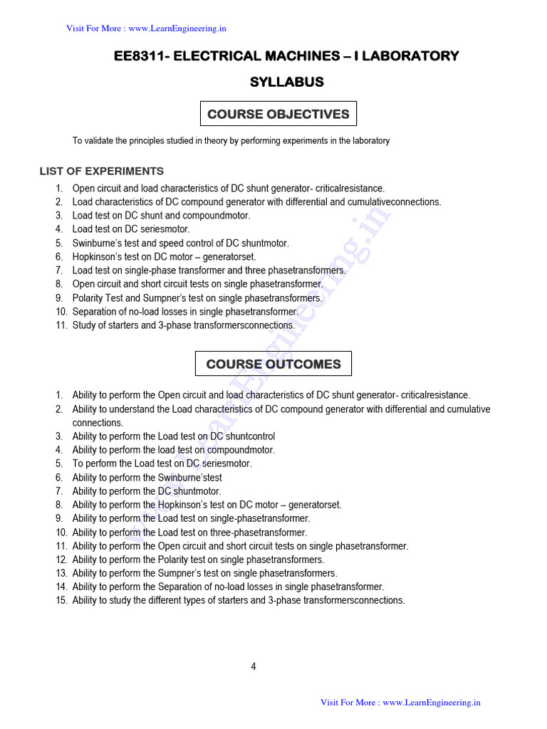 EE8311 - Electrical Machines Manual - by LearnEngineering - in | PDF ...
