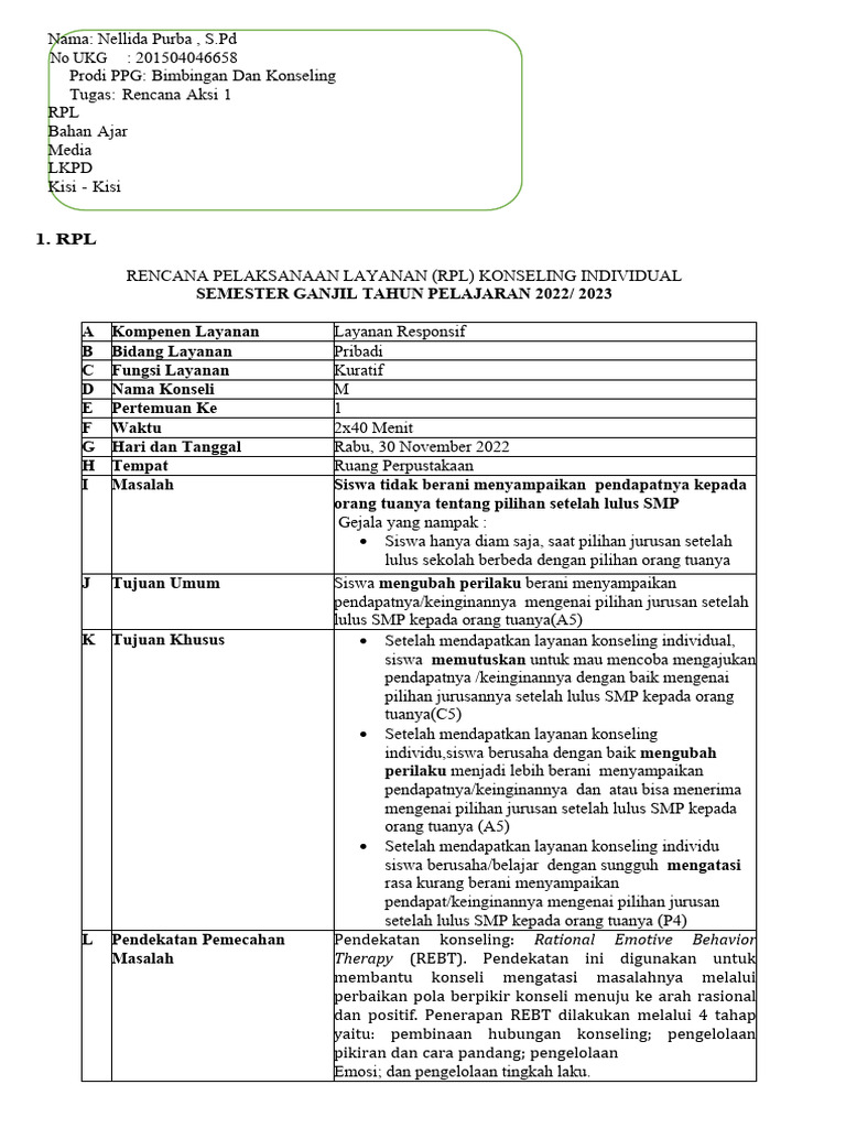 RPL Konseling Individual Pendekatan REBT | PDF | Karier & Perkembangan